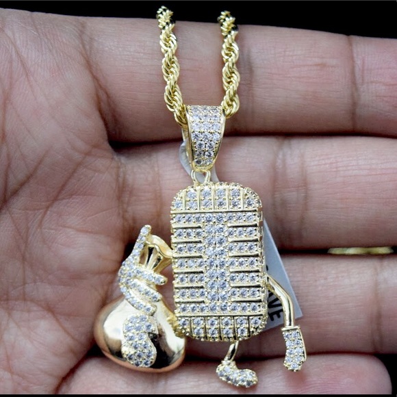 JewelryHq | Accessories | 4k Gold Lab Diamond Mic Money Bag Charm Chain ...